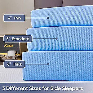 Cube Pillow for Side Sleepers 24"x12"x5" Memory Foam Rectangle Pillow Support Neck and Shoulder for Pain Relief, Thick Bed Pillow for Sleeping with Removable Cover - King, Queen, Square | Blue