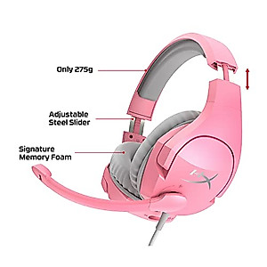HyperX Cloud Stinger – Gaming Headset, Memory Foam, Soft Leatherette, Durable Steel Sliders, Swivel-to-mute Noise-Cancelling Microphone, Works on PC, PS4, PS5, Xbox and Mobile – Pink