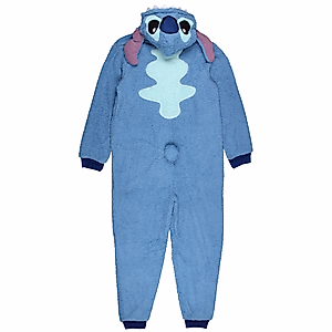 Disney Lilo And Stitch Adult Unisex Stitch Costume Sherpa Fleece One Piece Pajama Union Suit (Large) Blue