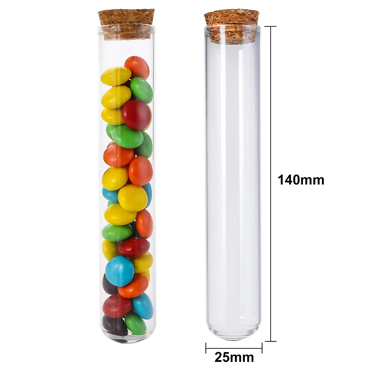 Bekith 48pcs 45ml Glass Test Tubes 25x140mm with Cork Stoppers, as Bath Salt Containers, for Scientific Experiments, Party Decorations, Candy Storage