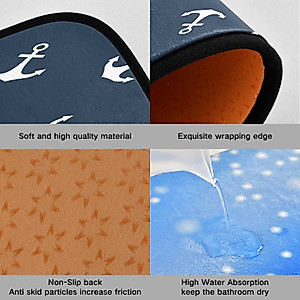 ALAZA Anchor Nautical Blue Ocean 2 Piece Kitchen Rug Floor Mat Set Runner Rugs Non-Slip for Kitchen Laundry Office 20" x 28" + 20" x 48"