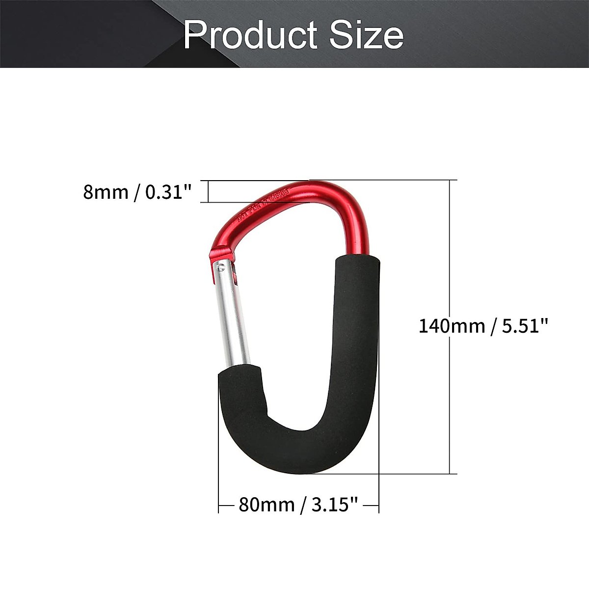 MroMax Pack of 2 Grocery Bag Holder Handle Carrier Tool Grip Your Tote，Handy Stroller Hooks, Multi Purpose Hooks, Pushchair Shopping Bag Hook Carabiner Maximum Load 6.61 lb (Red)