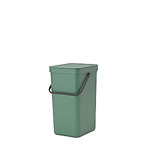 Brabantia Sort & Go Kitchen Recycling Bin (16 L/Fir Green) Stackable Waste Organiser with Handle & Removable Lid, Easy Clean, Fixtures Included for Wall/Cupboard Mounting