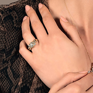 Jewelili 14K Yellow Gold Over Sterling Silver 4.5 MM and 3 MM Round Created White Sapphire and Natural White Round Diamond Accent Ring, Size 7