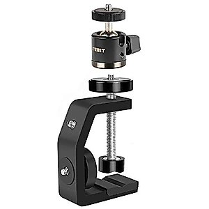 UTEBIT C Clamp with Tripod Head Adjustable Camera Clamp Mount Set for Desktop 360 Degree Swivel Mini Ball Head with Hot Shoe and 1/4 Screw Compatible with Canon Nikon DSLR Monitor
