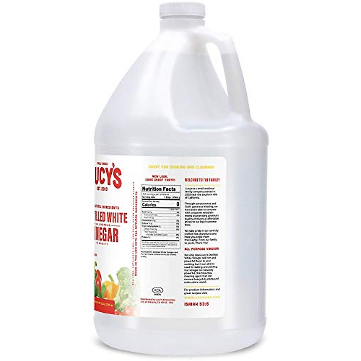 Lucy's Family Owned - Natural Distilled White Vinegar, 1 Gallon (128 oz) - 5% Acidity (White Vinegar, 1 Gallon (128 fl oz.))