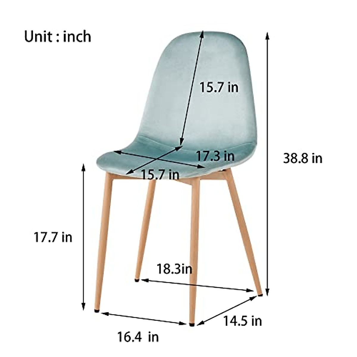 Symylife Dining Chairs Set of 4 with Velvet Cushion Seat, Mid Century Dining Room Kitchen Side Chair, Metal Legs, Green