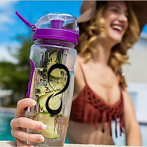 Live Infinitely 32 oz Fruit Infuser Water Bottle - Featuring a Full Length Infusion Rod, Flip Top Lid, Dual Hand Grips & Recipe Ebook Gift - Fruit Infused Water Bottles (Bright Teal, 32 oz)