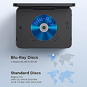 NAVISKAUTO 10.1'' Blu Ray Dual Screen DVD Player Portable with Rechargeable Battery Support 1080P Video, Dolby Audio, HDMI Out, Sync Screen, Last Memory, Region Free, USB/SD Card