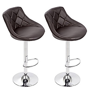 Ergonomic Design Bar stool Adjustable Hydraulic 360 Degree Swivel Stable Steel Frame Hight Density Cushion Seat Kitchen Dining Chair Pub Stool - Set of 2 Brown #1953