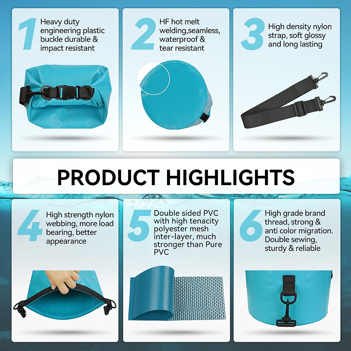 MARCHWAY Floating Waterproof Dry Bag Backpack 5L/10L/20L/30L/40L, Roll Top Sack Keeps Gear Dry for Kayaking, Rafting, Boating, Swimming, Camping, Hiking, Beach, Fishing (Teal, 20L)