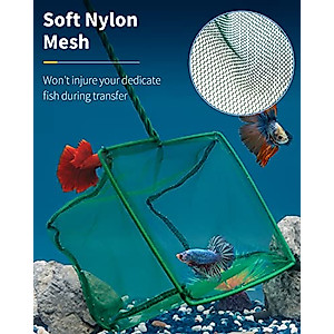 Pawfly 8 Inch Aquarium Fish Net with Braided Metal Handle Square Net with Soft Fine Mesh Sludge Food Residue Wastes Skimming Cleaning Net for Fish Tanks Small Koi Ponds and Pools