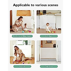 Momcozy Baby Gate, Auto Lock Retractable Baby Gate or Dog Gate, 【Auto Lock】33” Tall, Extends to 55” Wide, Mesh Safety Baby Gate for Stairs, Indoor, Outdoor, Doorways, Hallways