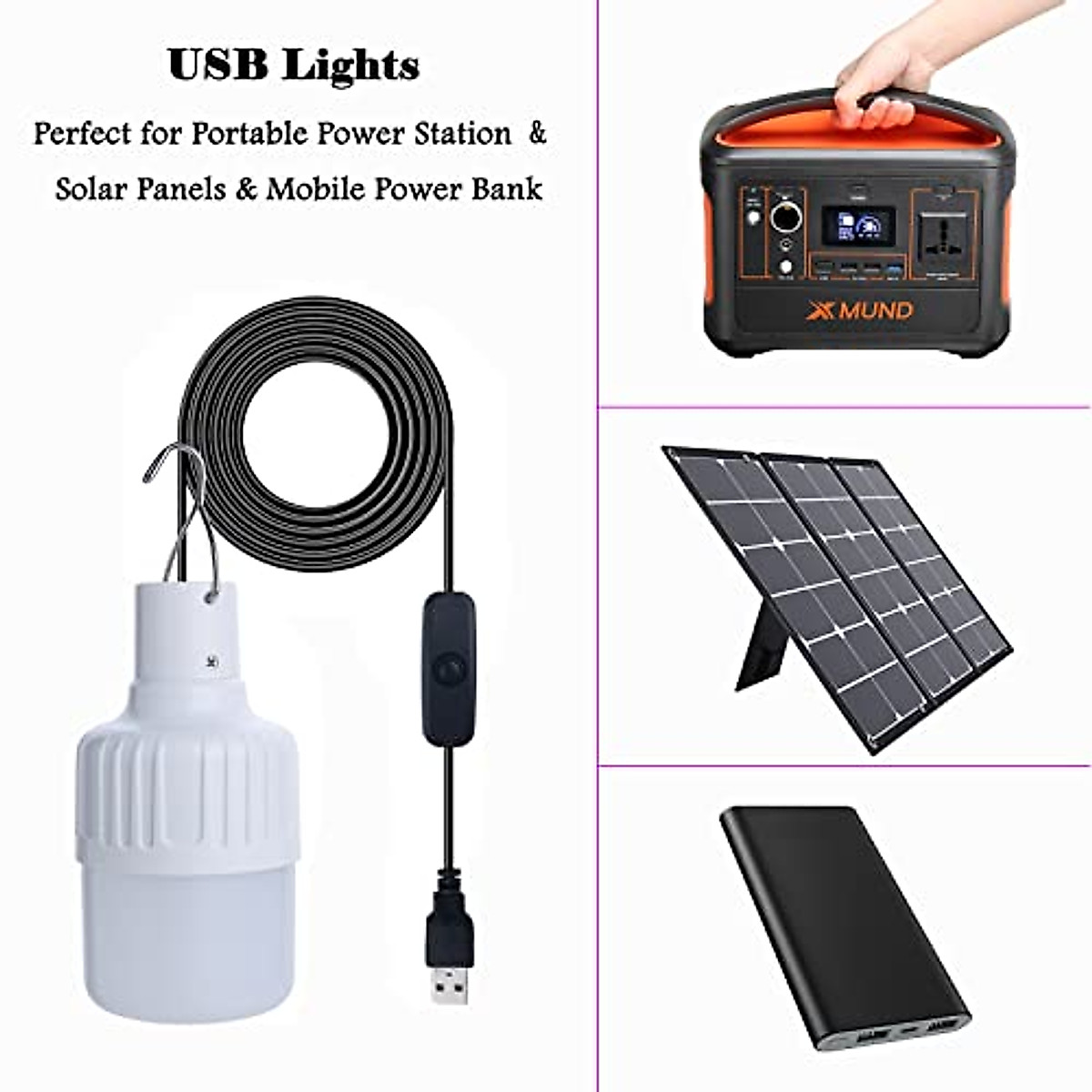 LED USB Camping Lights Portable USB Powered Emergency Light Bulb 5w Tent Lamp for Garage Warehouse Car Truck Fishing Boat Outdoor, Children Bed Lamps 2 Pack