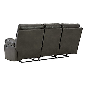 Signature Design by Ashley Willamen Modern Tufted Faux Leather Reclining Sofa with a Drop Down Table, Dark Gray