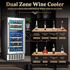 AAOBOSI 【Upgraded】 15 Inch Wine Cooler, 28 Bottle Dual Zone Wine Refrigerator with Stainless Steel Tempered Glass Door,Memory Function, Fit Champagne Bottles, Wine Fridge Freestanding and Built-in