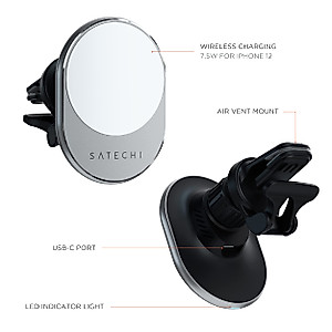 Satechi Magnetic Wireless Car Charger (Qi Wireless Charging) 7.5W Air Vent Mount - Compatible with iPhone 16 Pro Max/16 Pro/16/16 Plus, iPhone 15 Pro Max/15 Pro/15/15 Plus and More