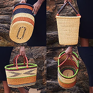 Handwoven African Grass Basket, Oval Style- flat bottom with 2 handles Fair Trade