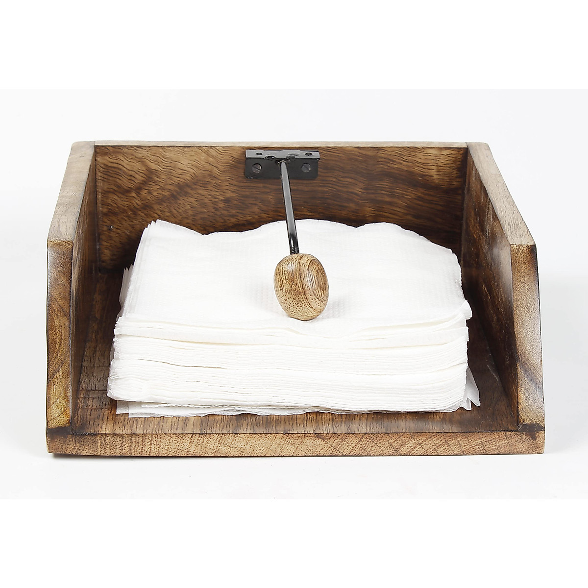 Wooden Napkin Holder Flat Scroll Collection, Bar Napkin Holder for Tables, Tableware Tissue Holder, Farmhouse Napkin Dispenser, Kitchen Bathroom Bedroom Countertop | 8" X 8" X 2.8" (Borwn)