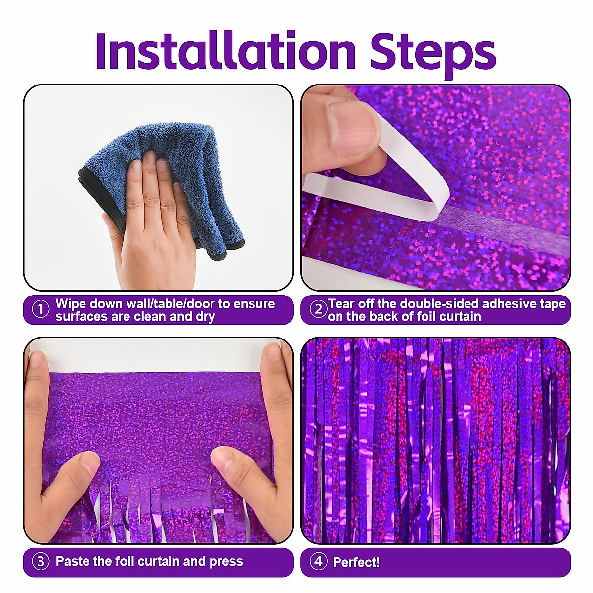 pabues 5 Pack 3.3ft x 6.6ft Laser Purple Tinsel Curtain Party Backdrop -Glitter Foil Fringe Curtain for Birthday Graduation Engagement Bridal Shower Bachelorette Baby Shower Party Decorations