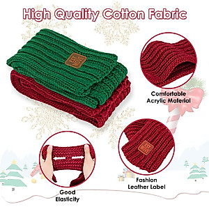 SlowTon Dog Knitted Scarf, 2 Pack Dog Warm Bandanas, Christmas Winter Holiday Decoration Scarf for Small Medium Large Dogs (Red, Green)