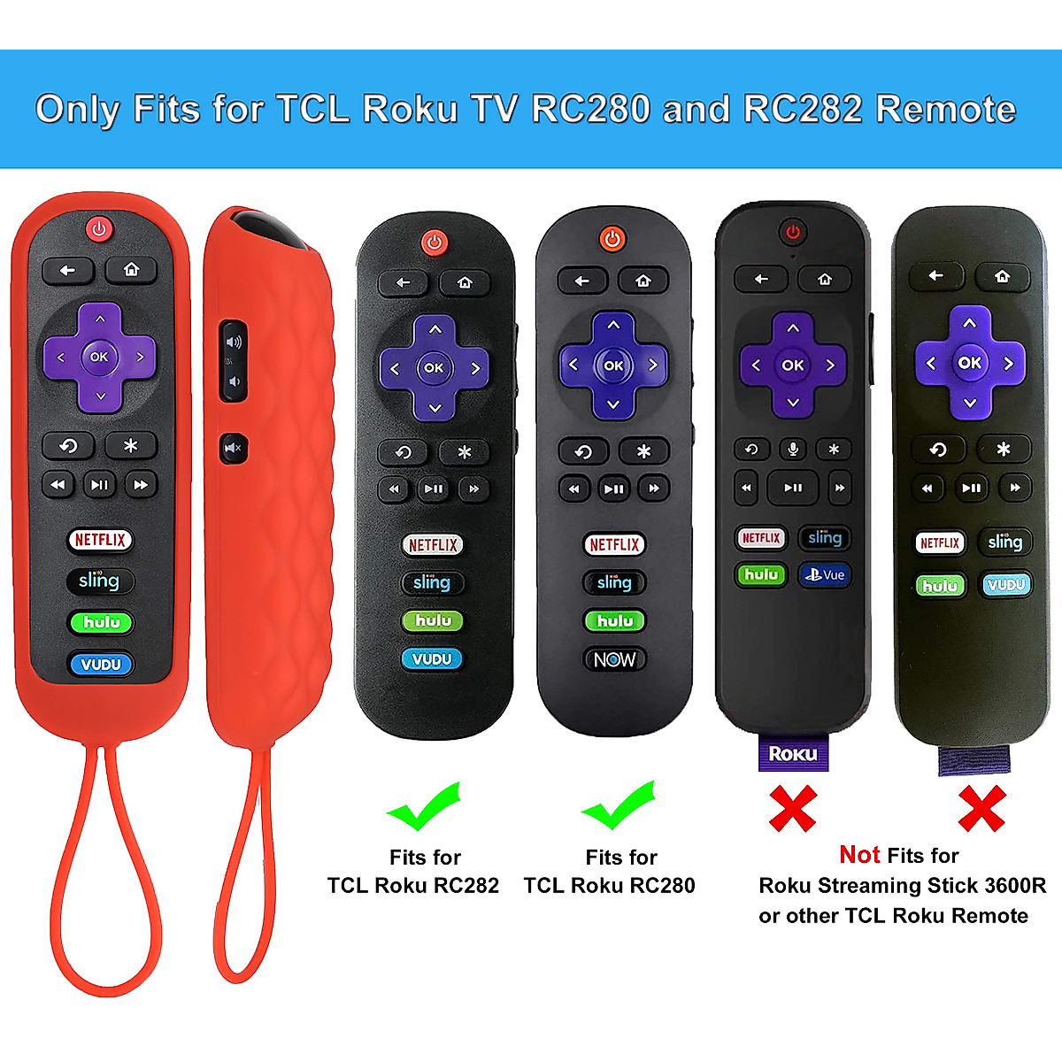 TOKERSE 2 Pack Glow Remote Case Compatible with TCL Roku Smart TV RC280 RC282 Remote Control - Replacement Silicone Case Cover Sleeve Glow in The Dark with Lanyard for TCL Roku TV Remote - Blue Green
