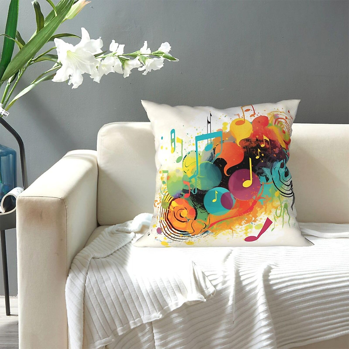 OUSIKA Abstract Music Themed Throw Pillow Covers Super Soft Morden Decorative Pillowcases Square Cozy Cushion Covers for Sofa Couch Bed Home Decor 16"X16"
