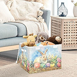 Kigai Easter Egg Storage Basket with Lid Collapsible Storage Bin Fabric Box Closet Organizer for Home Bedroom Office 1 Pack