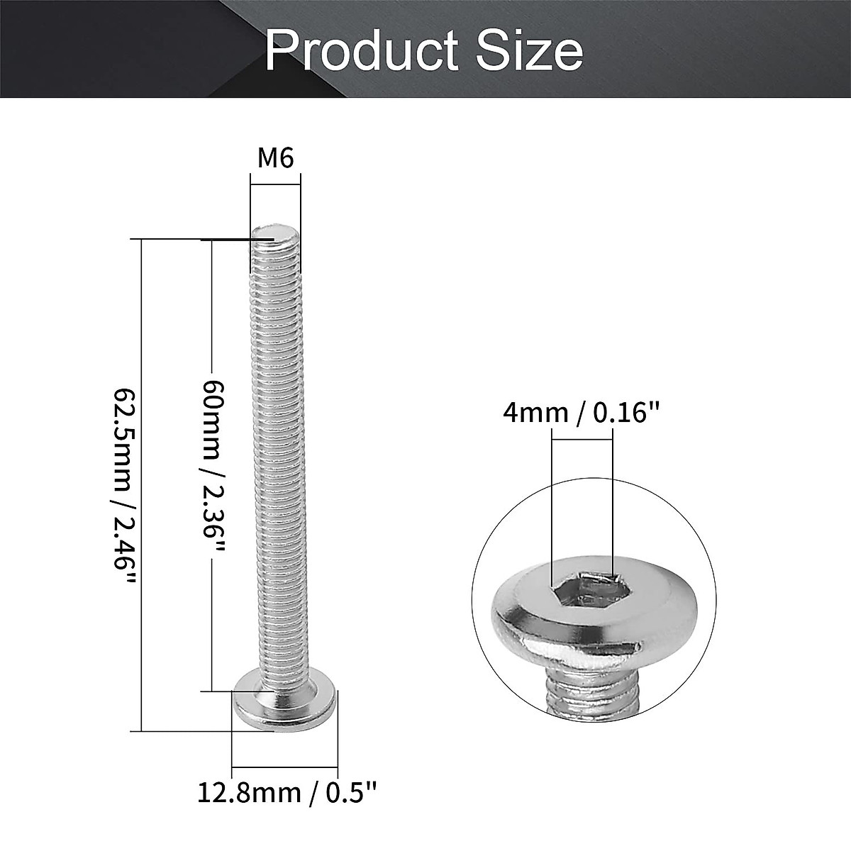 MroMax 10Pcs M6 x 60mm Flat Head Hex Socket Cap Screws Bolts, Nickel Plated Carbon Steel Fully Threaded Furniture Screws for Assemble Cabinets, Baby Beds, Tables and Chairs