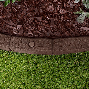 Rubberific 4' Rubber Cobblestone Flexible No Dig Landscape Mulch Border Edging with Anchoring Spikes for Lawns, Gardens, and Flower Beds - 4 Pack (Brown)