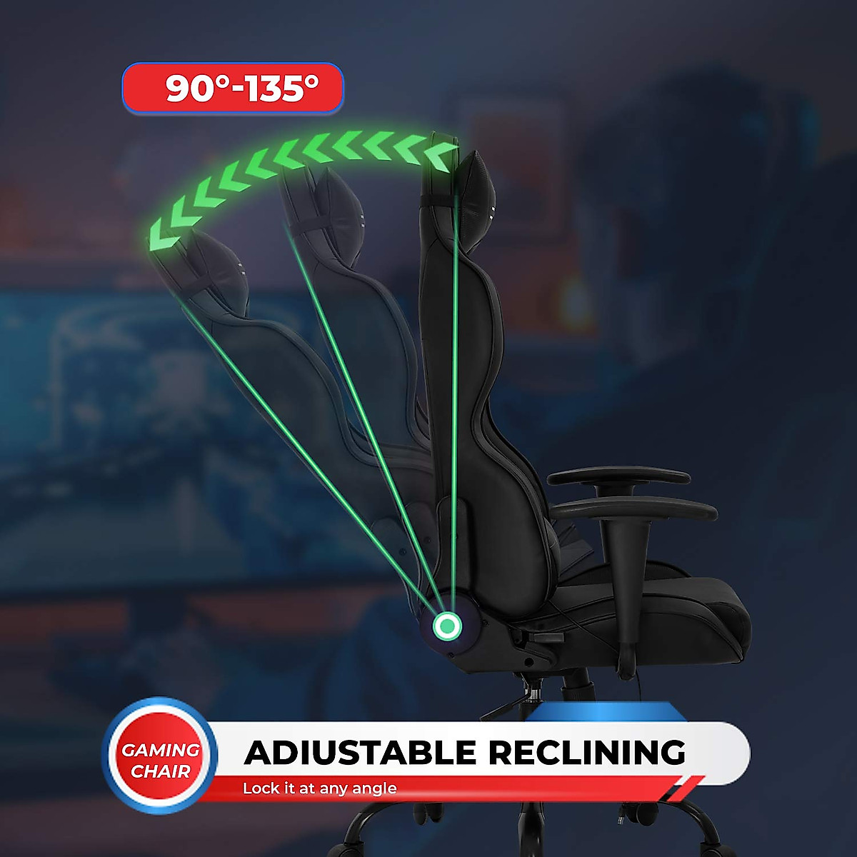 Gaming Chair Office Chair Desk Chair with Lumbar Support Headrest Armrest Task Rolling Swivel Massage PC E-Sports Racing Chair PU Leather Adjustable Ergonomic Computer Chair for Men (Black)