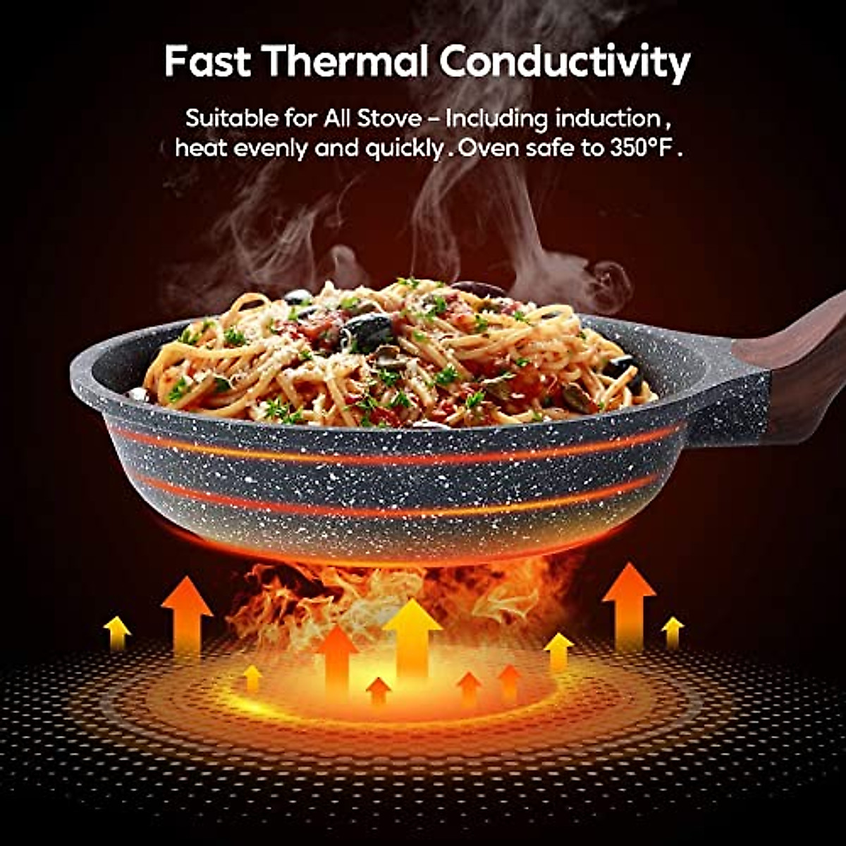Caannasweis 9.5 Inch with Lid Nonstick Frying Pan Skillet Induction Compatible Stone Cookware Chef's Pan Healthy Egg Omelette Pan PFOA Free