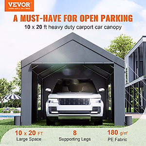 VEVOR Carport, 10x20 ft Heavy Duty Portable Garage with Roll-up Windows & Removable Sidewalls, UV Resistant Waterproof All-Season Car Canopy for SUV, Car, Truck, Boat