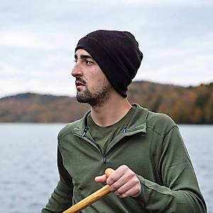 100% Merino Wool Ridge Cuff Beanie - Unisex Warm Winter Hat - Dark Brown