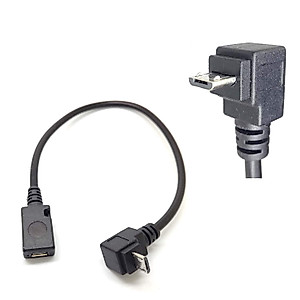 GuangMaoBo 90° Degree Angle 26CM USB Micro B 5P Female to 5P Male Left Right Down Up Angled Extension Cable Adapter for Phone Charger Data Sync Tablet Cord Adaptor