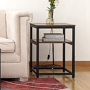 Coral Flower Nightstands Set of 2, 2-Tier Side Table Industrial End Table for Small Space in Living Room, Bedroom and Balcony, Stable Metal Frame, Dark Oak