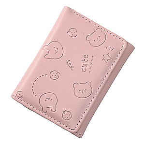 YaJaMa Cute Rabbit Bear Women Wallet Small PU Leather Trifold Slim Credit Card Case Holder Organizer with ID Window for Girls (Pink)