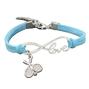 Girls Tennis Bracelet- Infinity Love Tennis Racket Charm Bracelet, Tennis Jewelry for Tennis Players, Tennis Gift for Women, Teens and Girls (Blue)