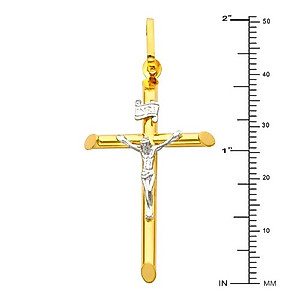 The World Jewelry Center 14k REAL Two Tone Gold Religious Crucifix Jesus Cross Charm Pendant (50 x 25 mm)
