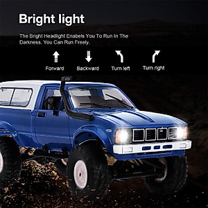 YIKESHU Rock Crawler RC Truck 4x4 Offroad 1:16 Scale Remote Control Truck 2.4Ghz with Led Headlight, All Terrain RC Crawler Brushed RTR Toy for Adults (WPL-C24)