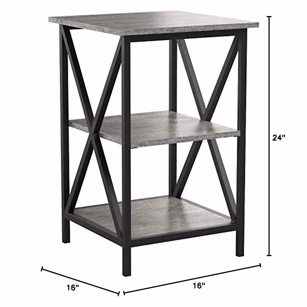 Convenience Concepts Tucson End Table with Shelves, 3-Tier, Faux Birch/Black