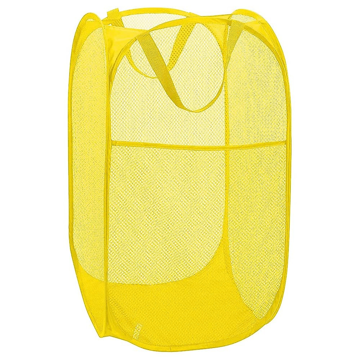 Larpur Pop up Laundry Hamper, Collapsible Mesh Laundry Basket with Side Pocket, Foldable Clothes Hamper for Storage, Home, Dorm, Travel, Cruise, Yellow