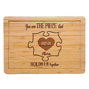 Personalized Mom You Are the Piece that Holds Us Together Puzzle Cutting Board, Custom Mom Cutting Board with Kids Names, Customized Mother's Day, Birthday Gifts for Mom, Grandma Gifts from Grandkids