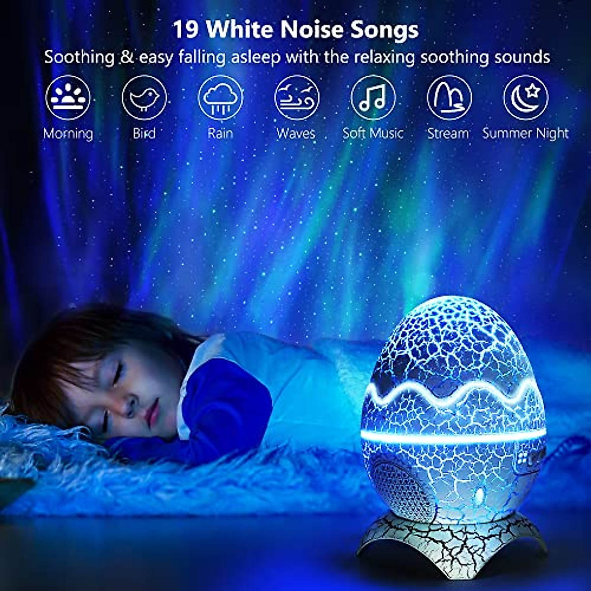 Brizled Star Projector Night Light, Dinosaur Egg Shaped Galaxy Projector Light with Bluetooth Speaker & White Noise, LED Nebula Starry Night Light Projector Remote for Room Party Birthday Home Theater