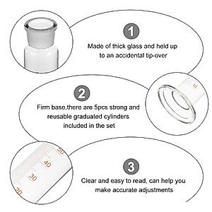 Baluue 5Pcs Glass Graduated Measuring Cylinder with Stopper Metric Scale Measuring Cup Conical Beaker Liquid Dispenser Experiment Tool for School Science 10/20/ 25/50/ 100ML