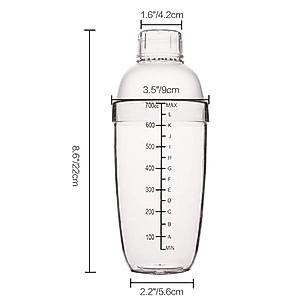 2 Pcs Plastic Cocktail Shaker,Drink Mixer Boba Tea Shaker,Professional Bar Tools Set (24oz/700cc)