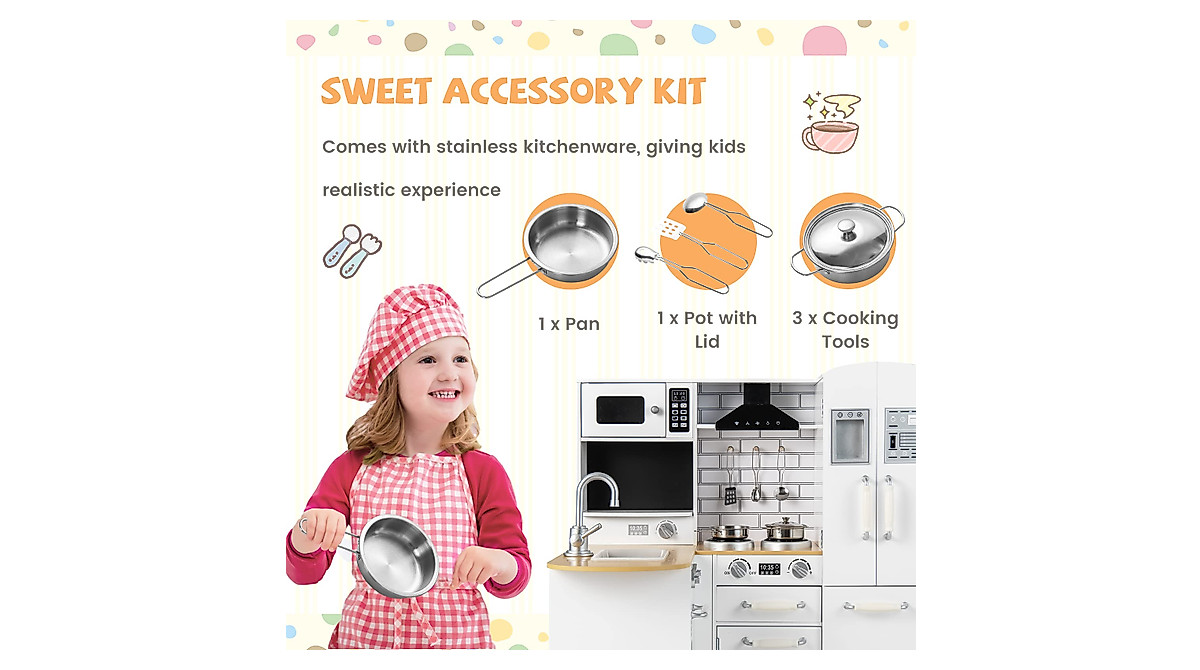 HONEY JOY Kids Corner Play Kitchen Set with Lights & Sounds