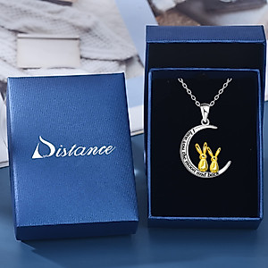 Distance I Love You to The Moon and Back Necklace for Women,925 Sterling Silver Easter Bunny Rabbit Necklace Jewelry Gifts for Women Mom Daughter Wife