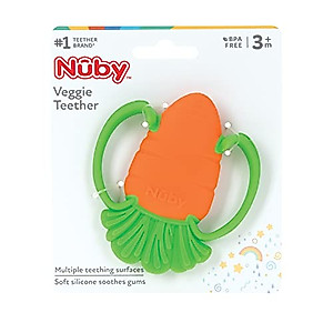 Nuby Veggie Teether for Teething Relief - Soft Baby Teething Toy - 3+ Months - Carrot