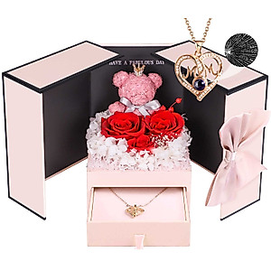 ADDWel Gifts for Mom from Daughter and Son, Mom Birthday Gift Idea from Kids, Unique Preserved Real Roses with I Love You in 100 Languages Mom Necklace, Cool Present to Mother Mama